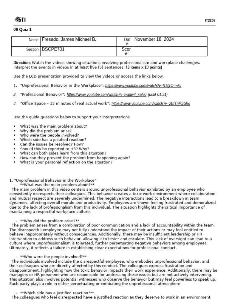 06 Quiz 1 FRESADO BSCPE701 | PDF | Team Building | Conflict Resolution