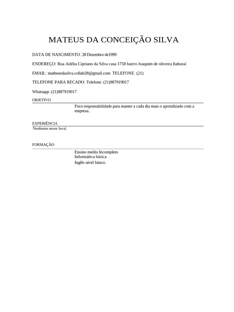 Curriculo Mateus | PDF