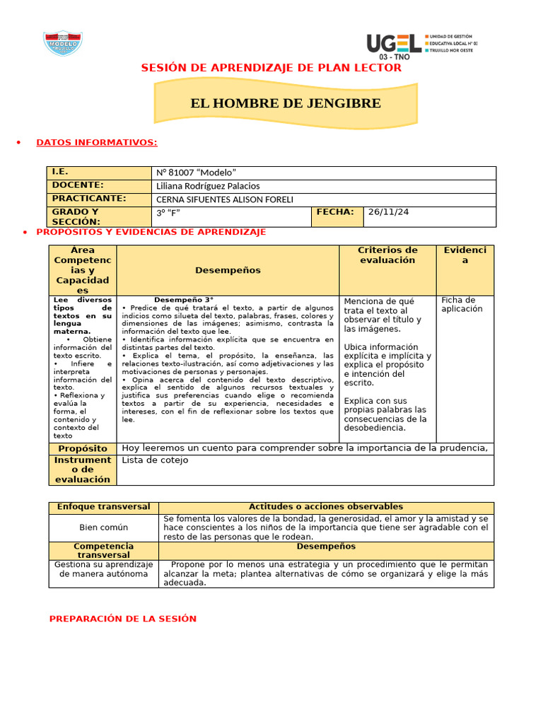 3° Plan Lector - El Hombre de Jengibre | PDF | Aprendizaje | Evaluación