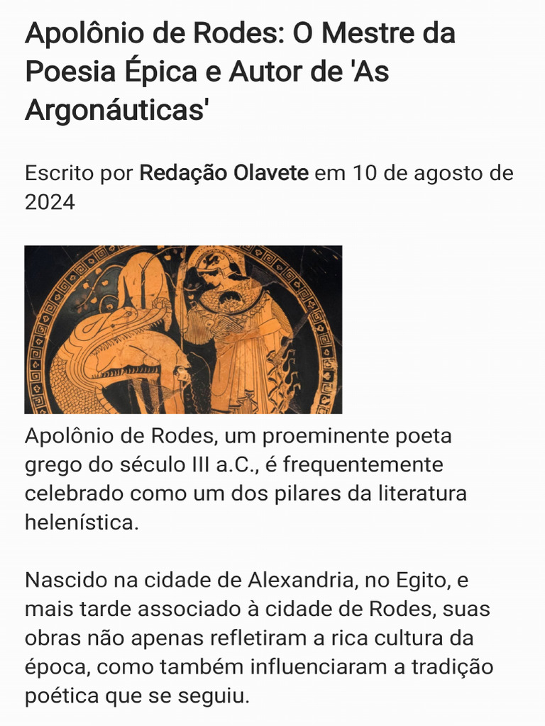 Apolônio de Rodes - O Mestre Da Poesia Épica | PDF
