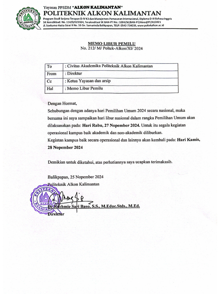 Memo Libur Pemilu | PDF