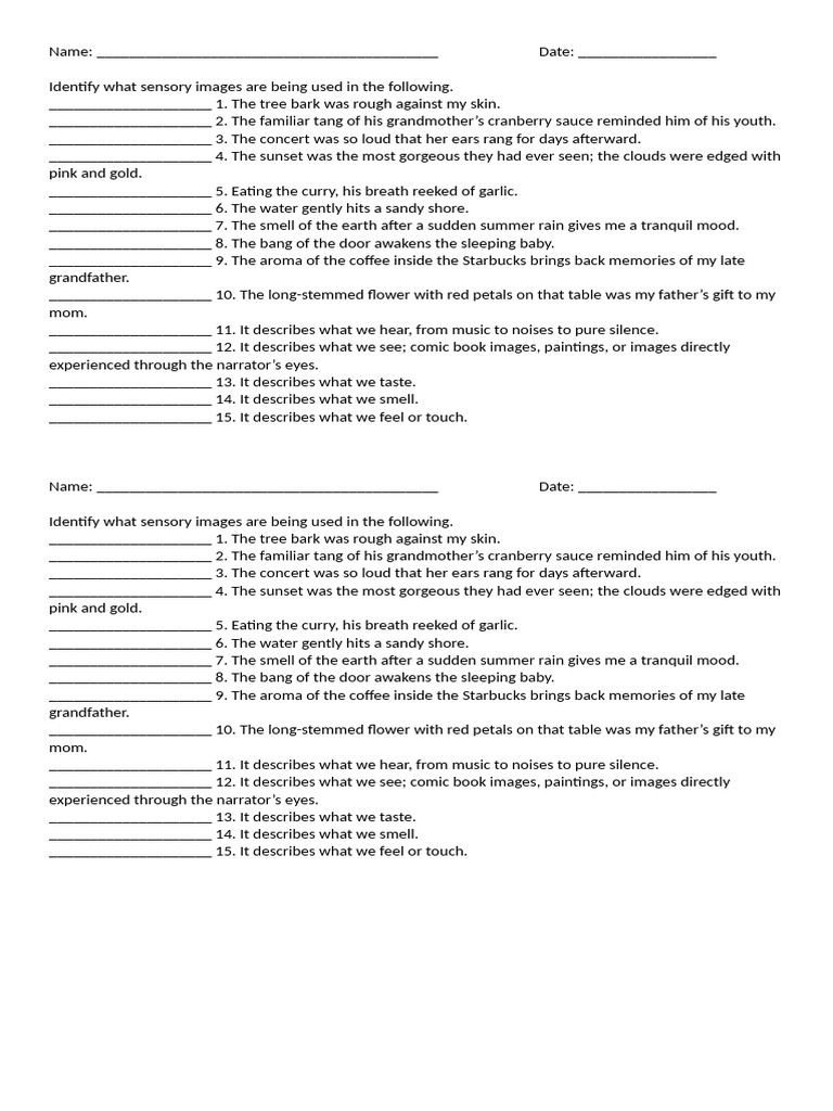 Identifying Sensory Imagery Examples | PDF