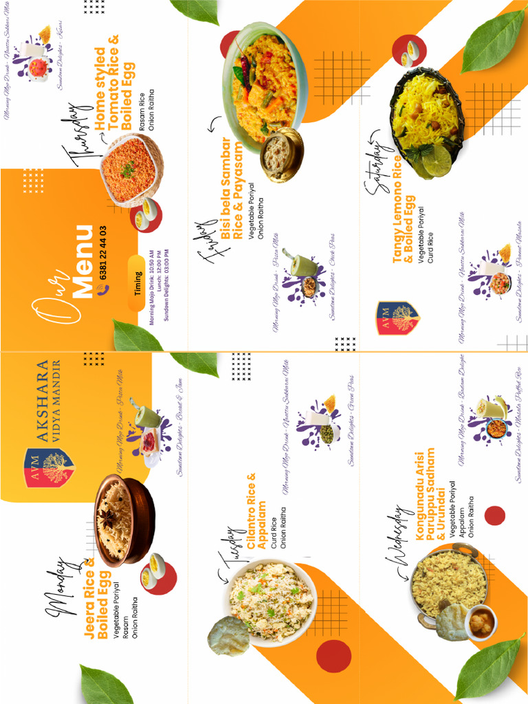 School Mid Day Lunch Weekly Menu Card | PDF
