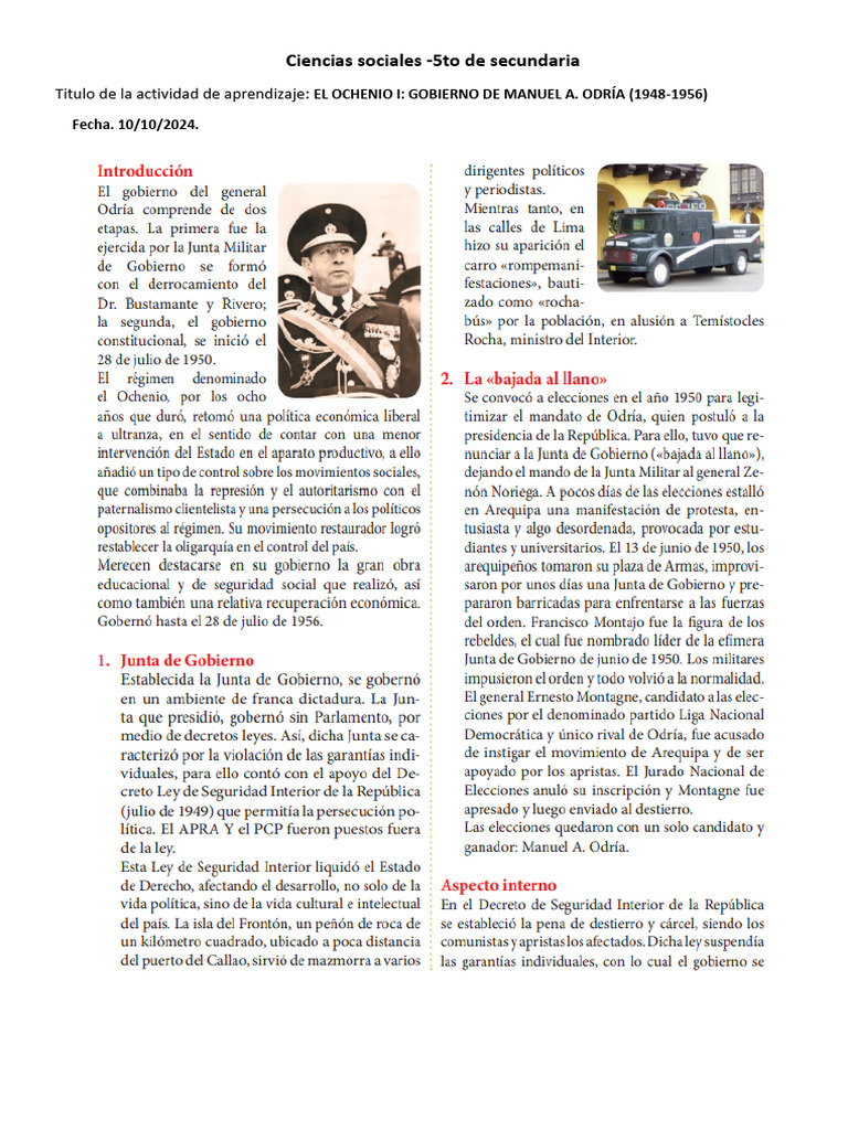 Gobierno de Odría: 1948-1956 | PDF