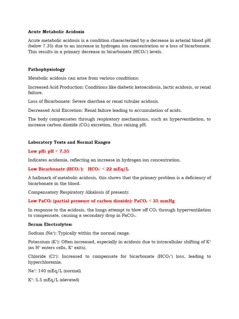 Understanding Acute Metabolic Acidosis | PDF | Breathing | Bicarbonate