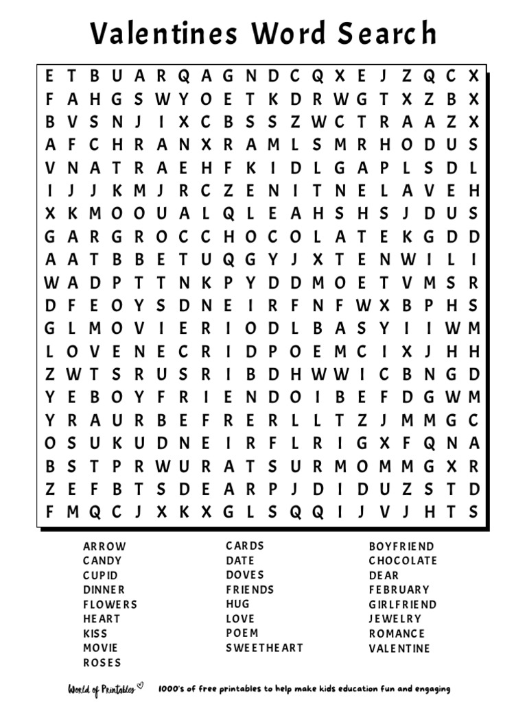 Valentine's Word Search Printable | PDF