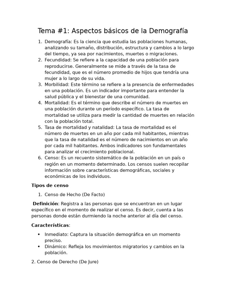 Tema #1: Aspectos Básicos de La Demografía | PDF | Odontología | Familia