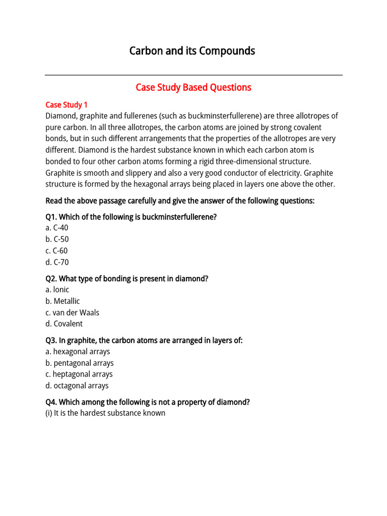 Carbon and Its Compounds Study Based Questions.... | PDF | Carbon ...