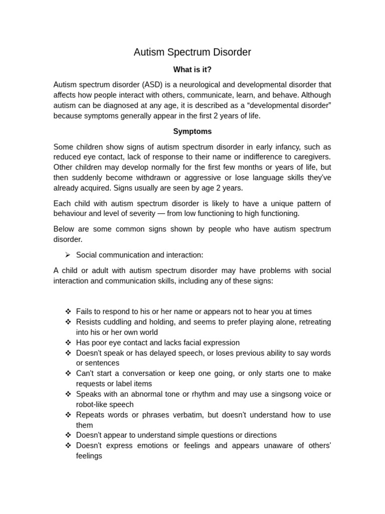 Autism Spectrum Disorder Essay | PDF | Autism Spectrum | Developmental ...