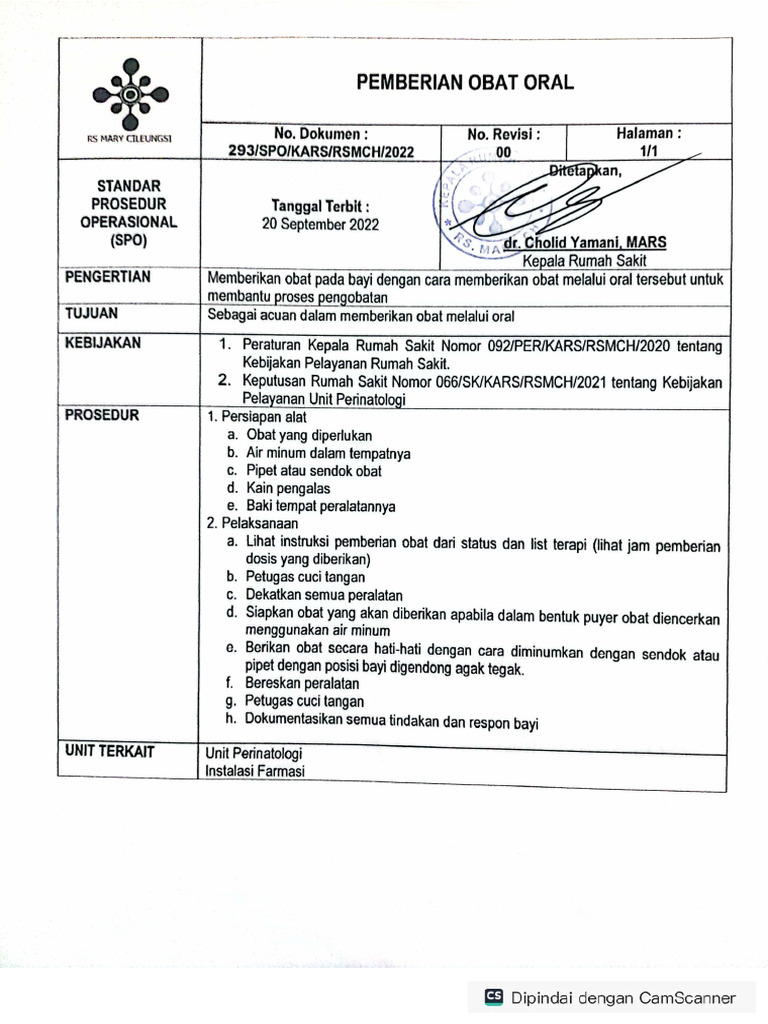 Spo Pemberian Obat Oral | PDF