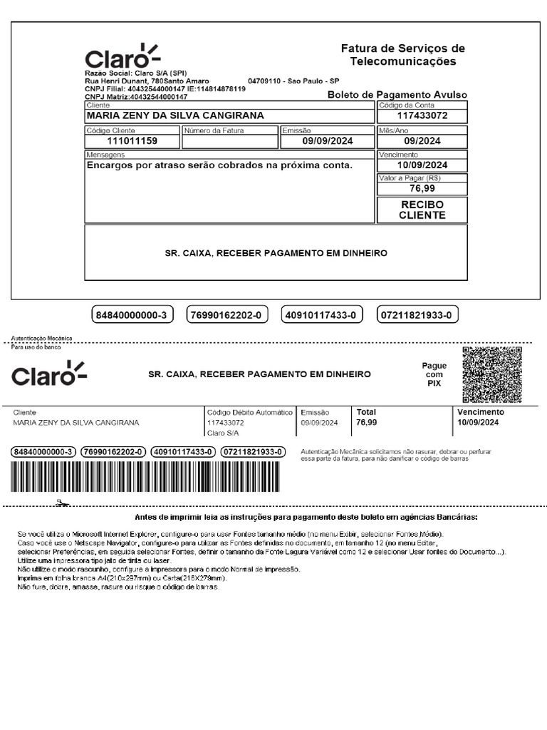 Fatura Negociaçao Claro | PDF