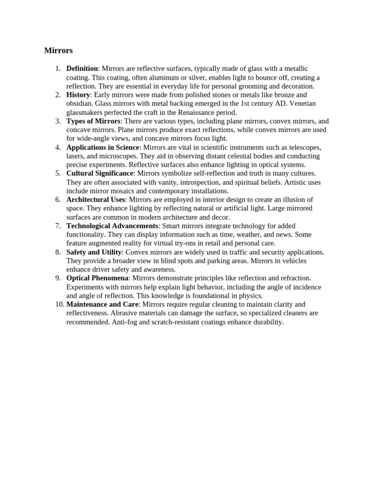 Mirrors | PDF | Mirror | Reflection (Physics)