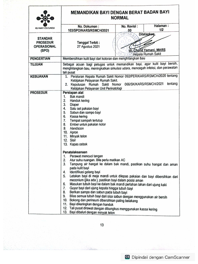 Spo Memandikan Bayi Dengan Berat Badan Bayi Normal | PDF