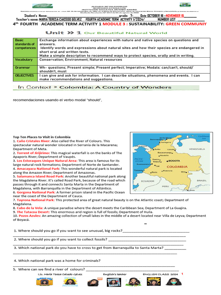 7 - Fourth Academic Term - Activity 1 2024 | PDF | Organisms