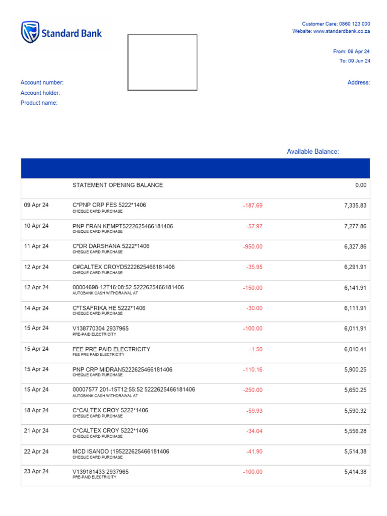 Standard Bank. Statement - Ray | PDF | Cheque | Banks