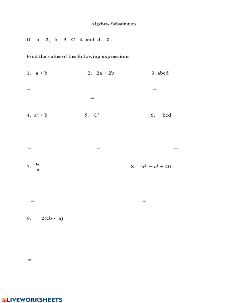 Year 7 Substitution | PDF | Mathematics