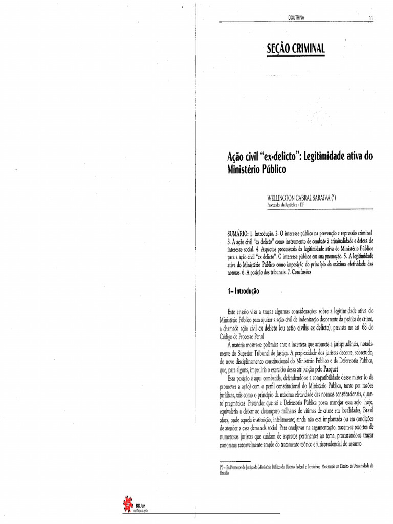 Legitimidade do MP na Ação Civil Ex Delicto | PDF | Crimes | Crime e ...