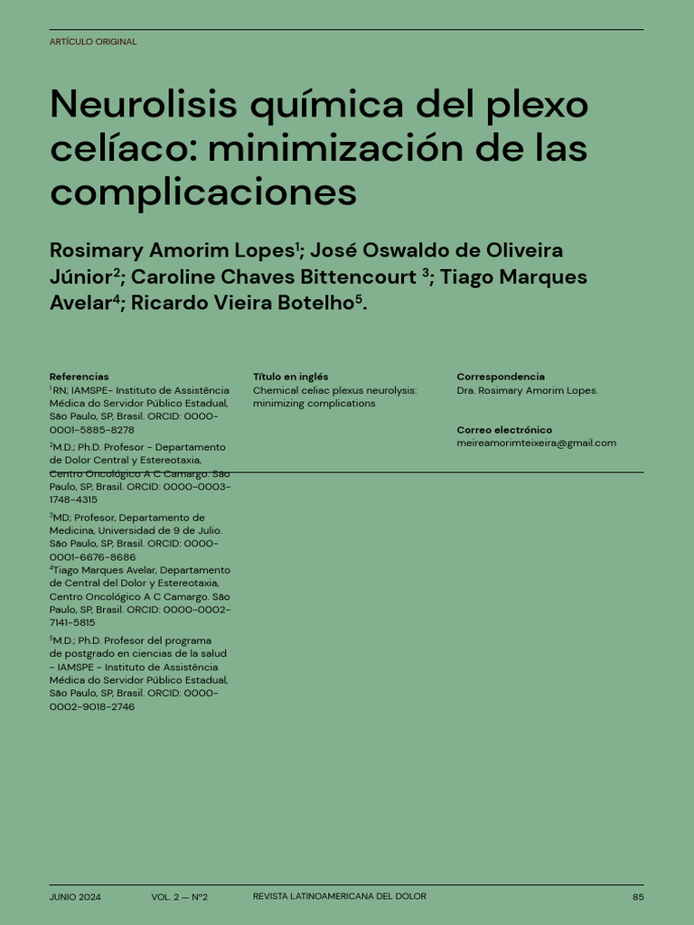 Neurolisis Química del Plexo Celíaco: Eficacia y Complicaciones | PDF ...