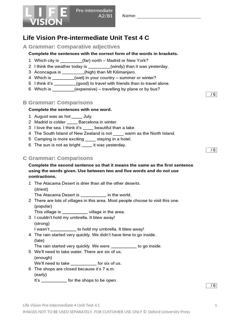 Life Vision A2-B1 - Unit 4 - Original - Recuperação | PDF | Vocabulary ...