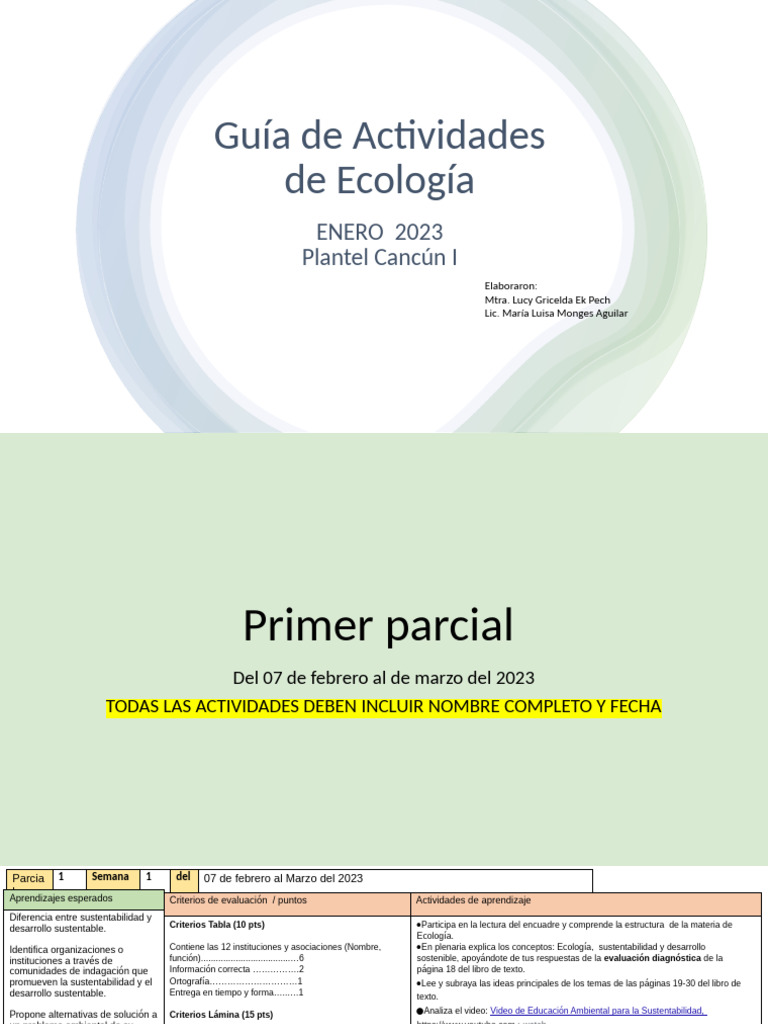 Guía de Actividades e Instrumentos de Eval Ecología 2023 Plantel Cancun I | PDF | Evaluación ...