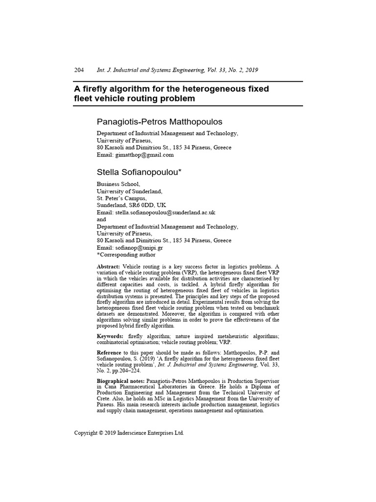 A Firefly Algorithm For The Heterogeneous Fixed Fleet Vehicle Routing Problem | PDF ...