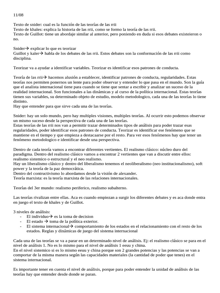 Teoria de Las RRII Resumen UADE | PDF | Teoría | Realismo filosófico