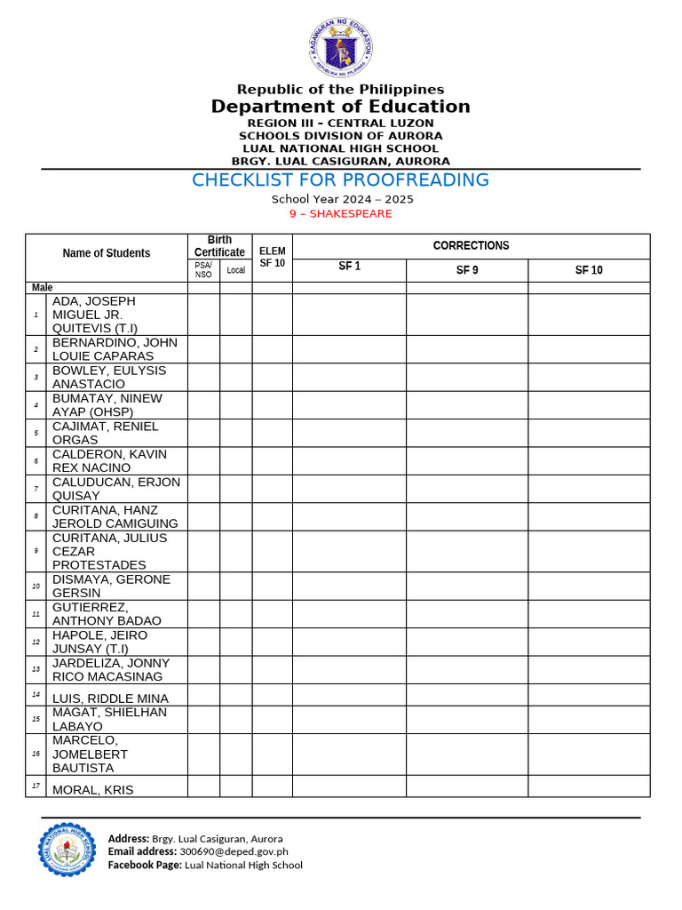 Checklist For Proofreading | PDF