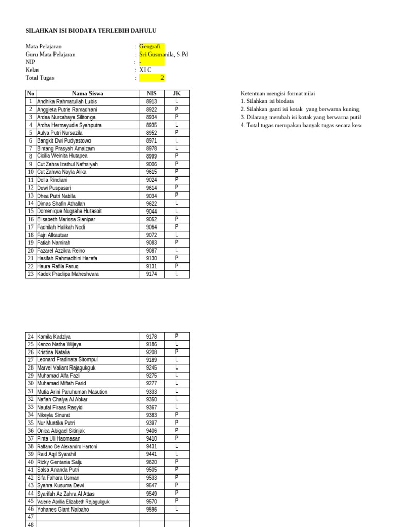 Fomat Nilai ATS XI - C TP.2024 - 2025 | PDF