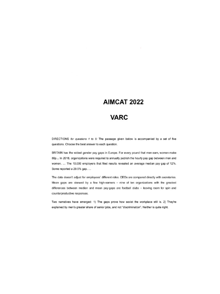 Aimcat 2022 | PDF | Coffee | Gender Pay Gap