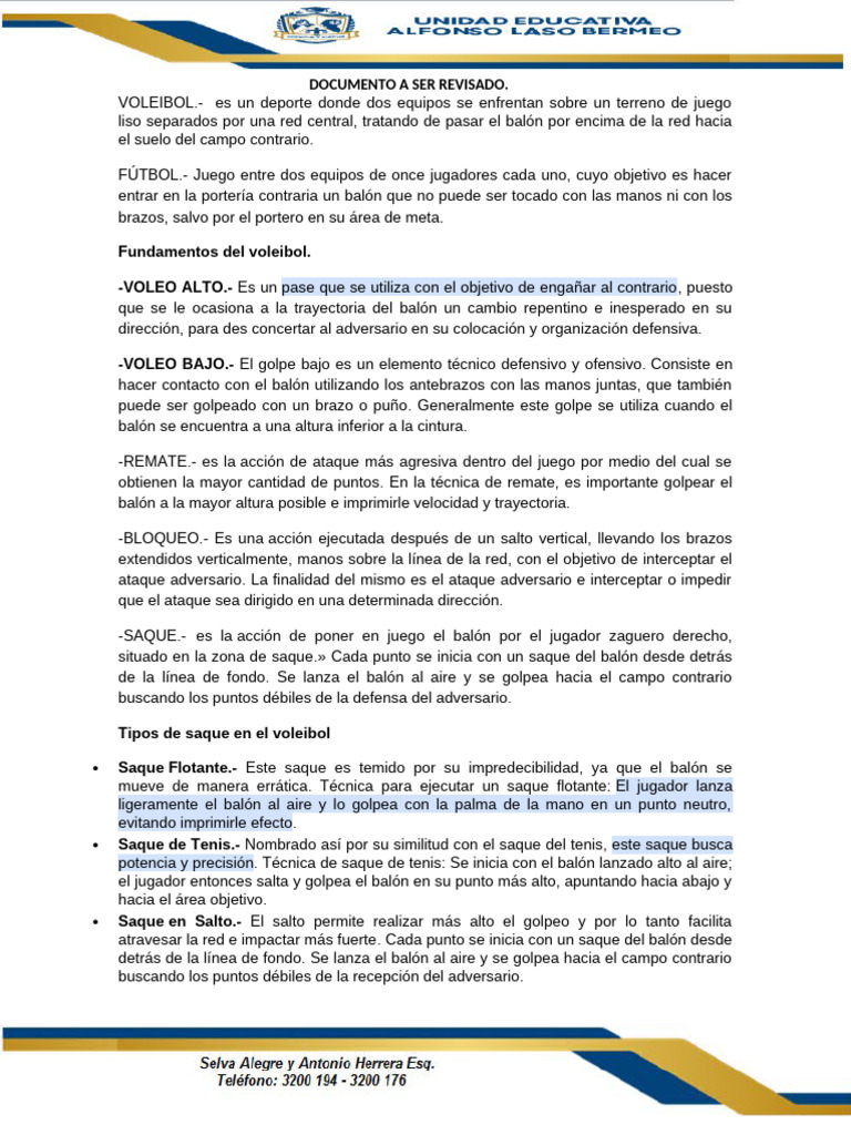 Fundamentos Del Voleibol. - Voleo Alto.-: Documento A Ser Revisado ...