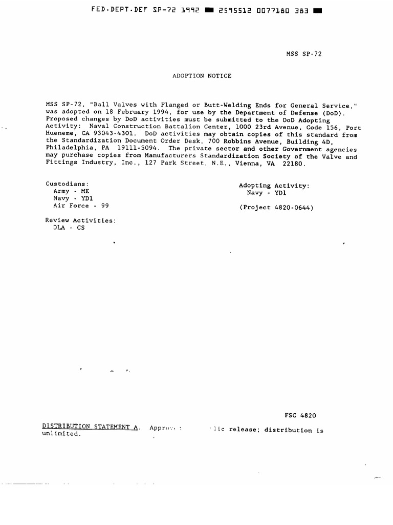 MSS SP 72.1999.BallValves - Flanges - WeldingsEnd | PDF