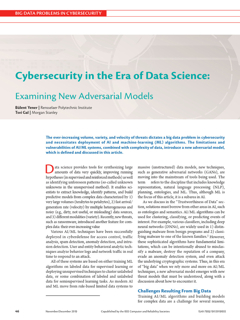 Cybersecurity in The Era of Data Science Examining New Adversarial ...