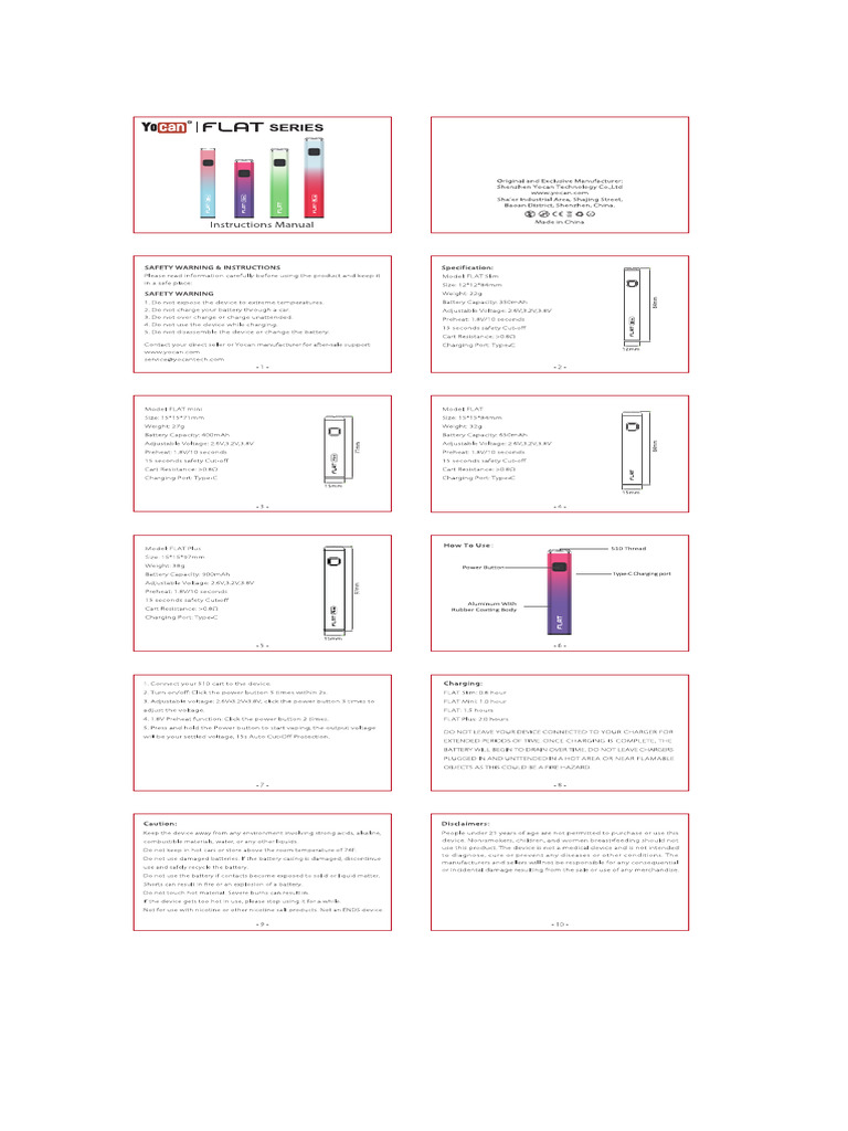 Yocan Flat Series User Manual | PDF