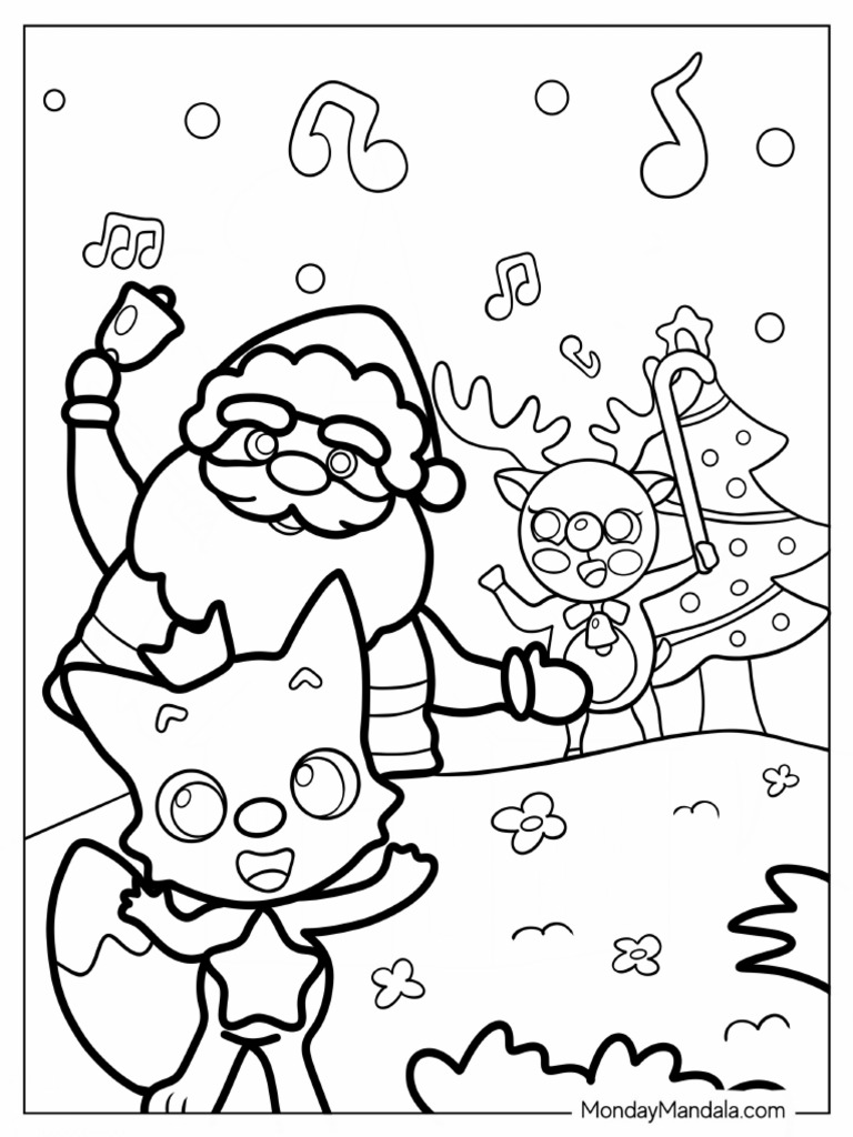 Santa and Pinkfong Celebrating Christams Coloring Page | PDF
