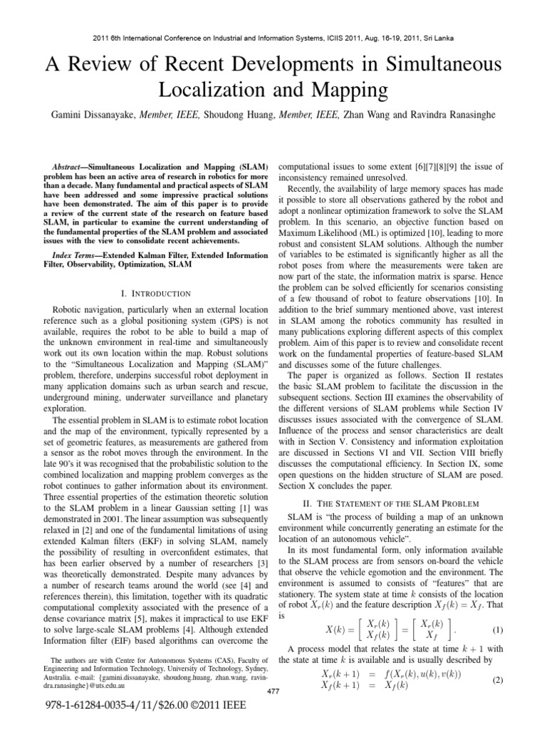 A Review of Recent Developments in Simultaneous Localization and Mapping | PDF | Applied ...