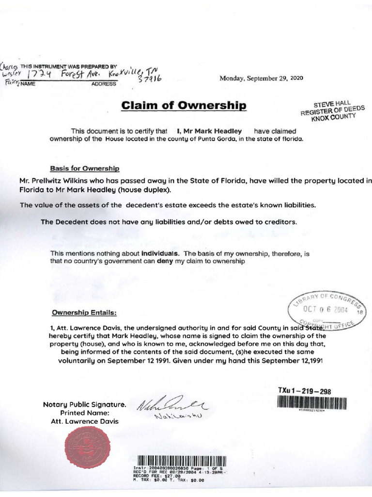 Claim of Ownership Dave Marchant PDF | PDF