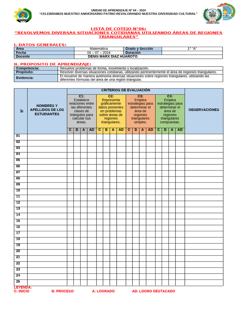 Lista de Cotejo 6-1ero-Ua4-2024 | PDF