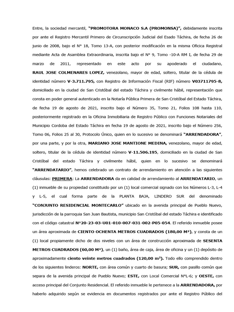 Arrend - Local Comercial. MonteCarlo. (Promonsa) | PDF | Daños y ...