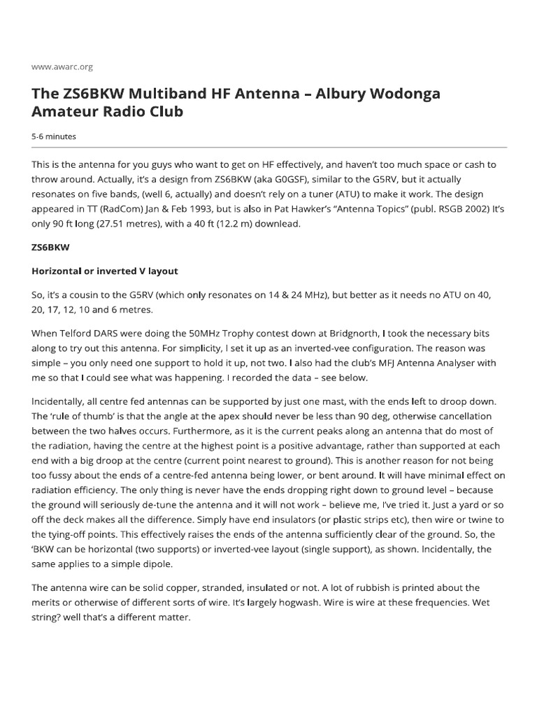 ZS6BKW Multiband HF Antenna | PDF