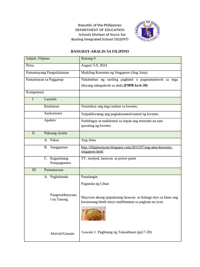 Fil 9 DLP Week 1 | PDF