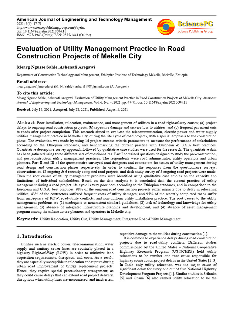 Utility Management in Mekelle Road Projects | PDF | Road | Public Utility