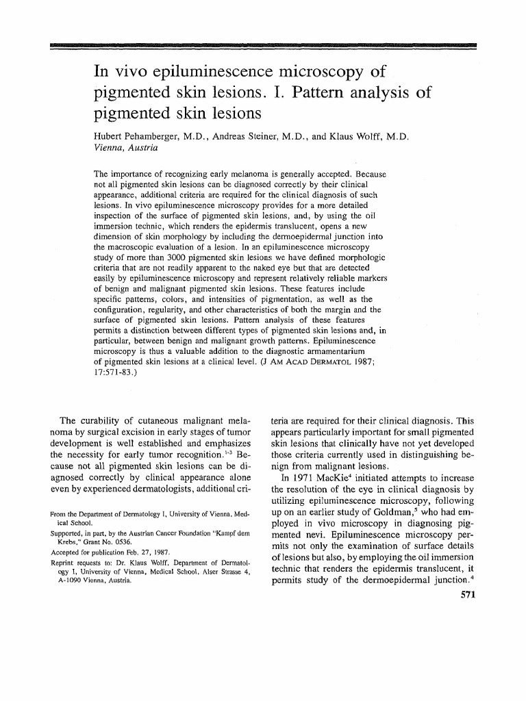 In Vivo Epiluminescence Microscopy of Pigmented Skin Lesions | PDF | Melanoma | Skin