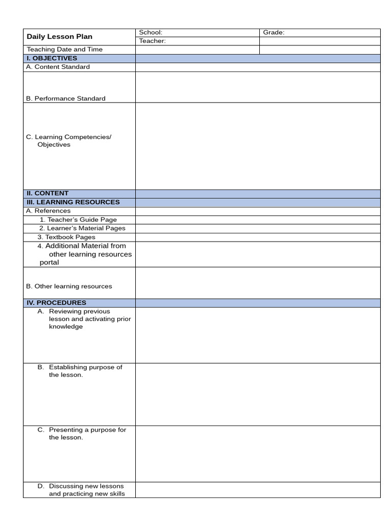 Daily Lesson Plan Template | PDF