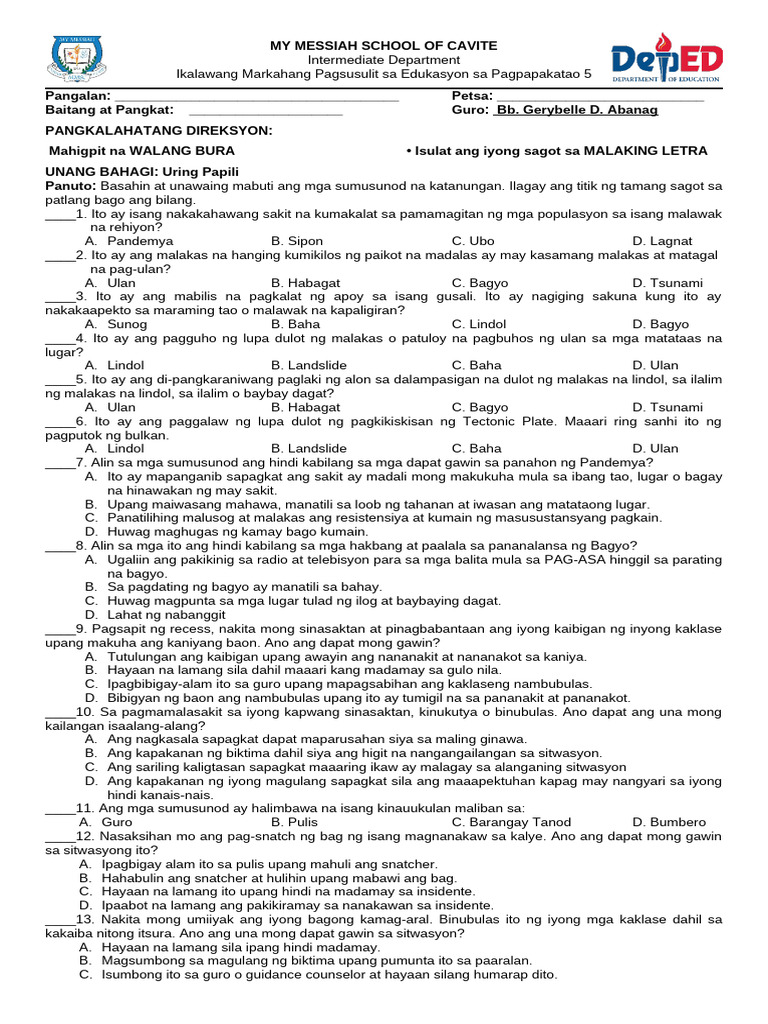 2nd Exam in ESP5 | PDF