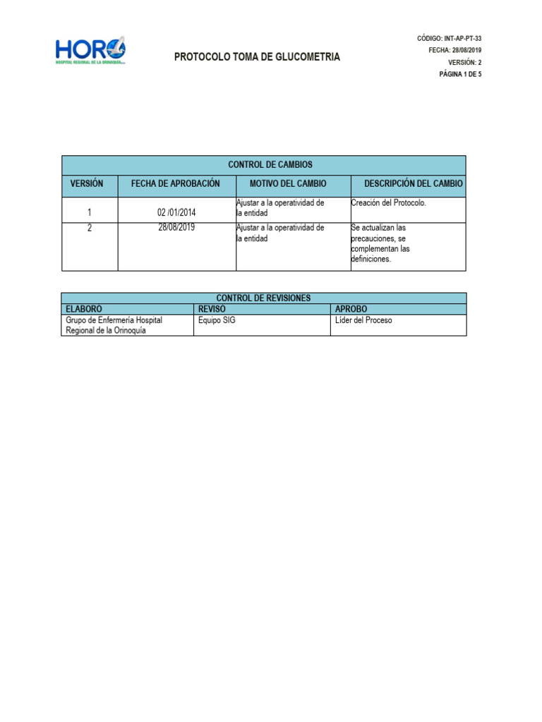 Protocolo Toma de Glucometria | PDF | Diabetes | Hipoglucemia