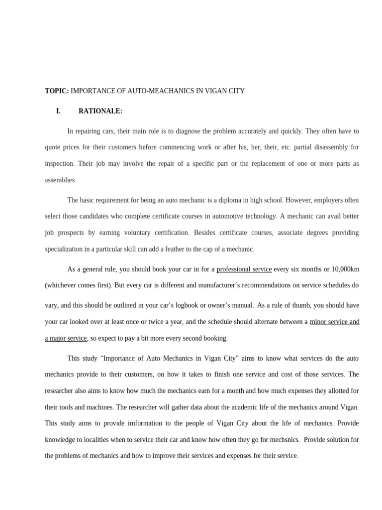 Importance of Auto-Meachanics in Vigan City | PDF | Auto Mechanic ...