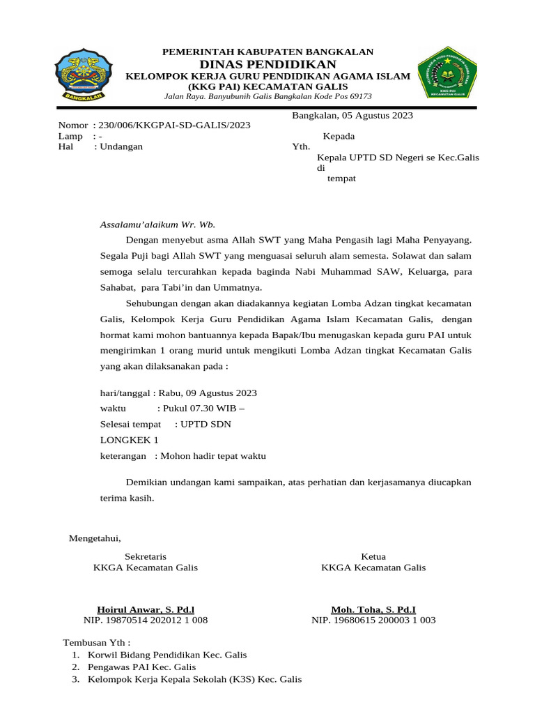 Undangan Lomba KKG PAI | PDF