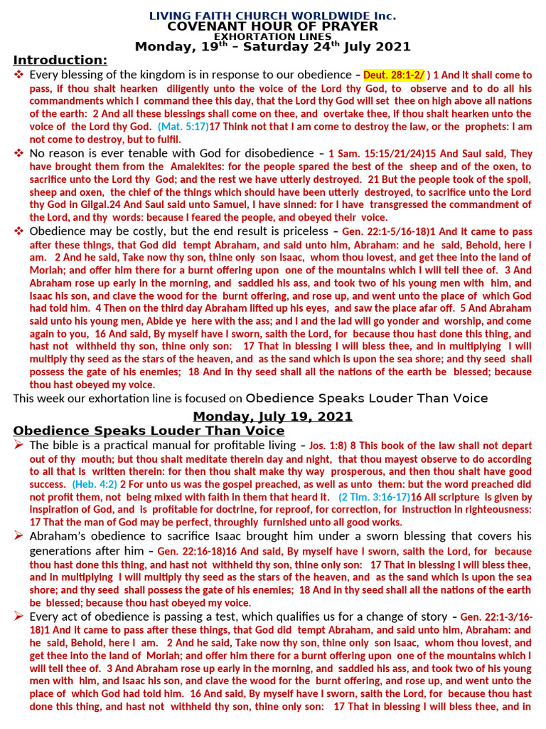 (SCRPT) CHOP Exhortation Lines 19th - 24th July 2021 (HM) | PDF | Abraham | Thou