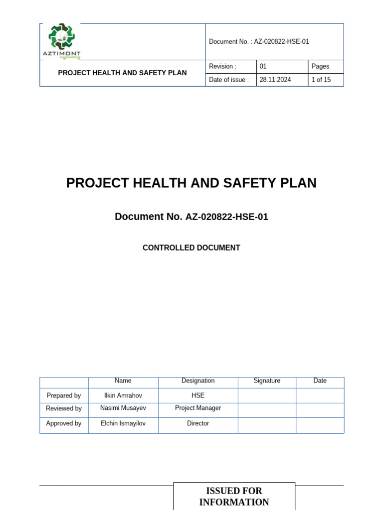Hse Plan Pdf Occupational Safety And Health Safety
