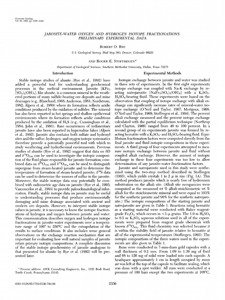 Jarosite-Water Oxygen and Hydrogen Isotope Fractionations | PDF ...